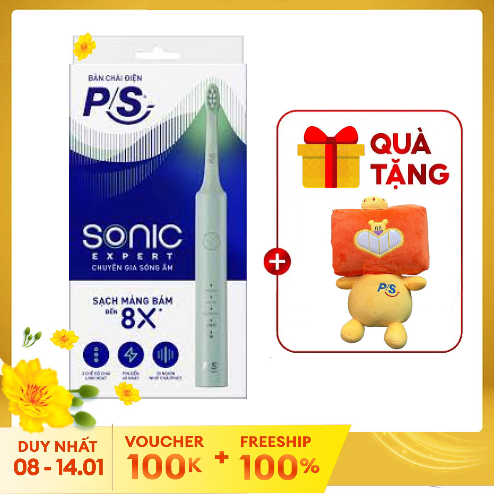 UShop. Bàn chải điện P/S Sonic Expert Chuyên gia sóng âm màu Xanh